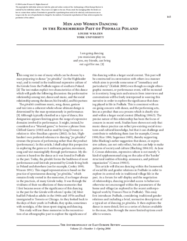 (PDF) Men and Women Dancing in the Remembered Past of Podhale Poland