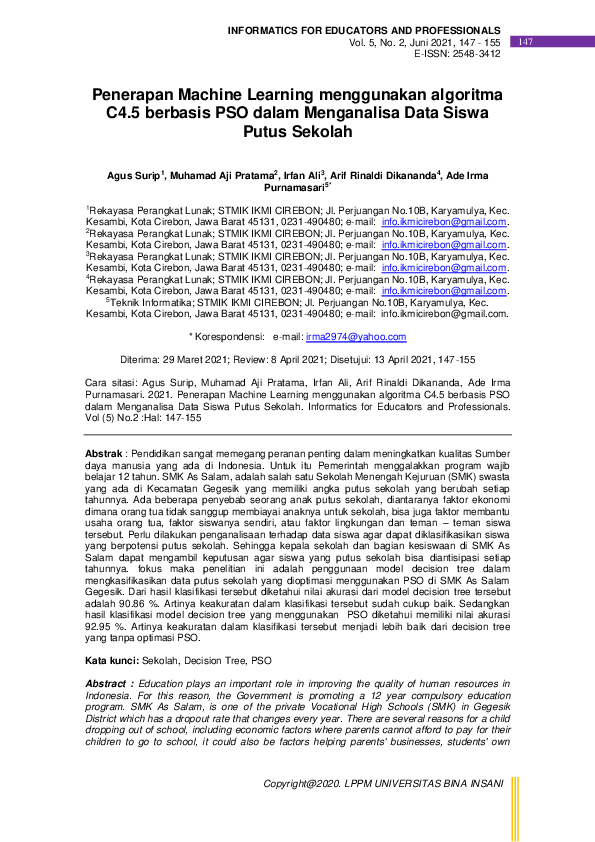 (PDF) Penerapan Machine Learning menggunakan algoritma C4.5 berbasis ...