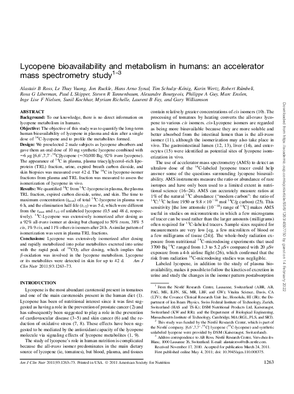(PDF) Lycopene bioavailability and metabolism in humans: an accelerator ...