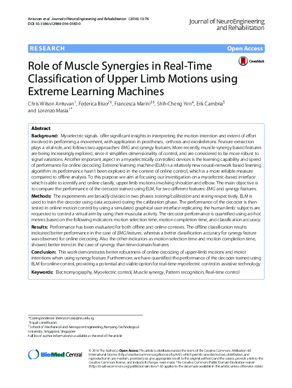 (PDF) Role of Muscle Synergies in Real-Time Classification of Upper ...