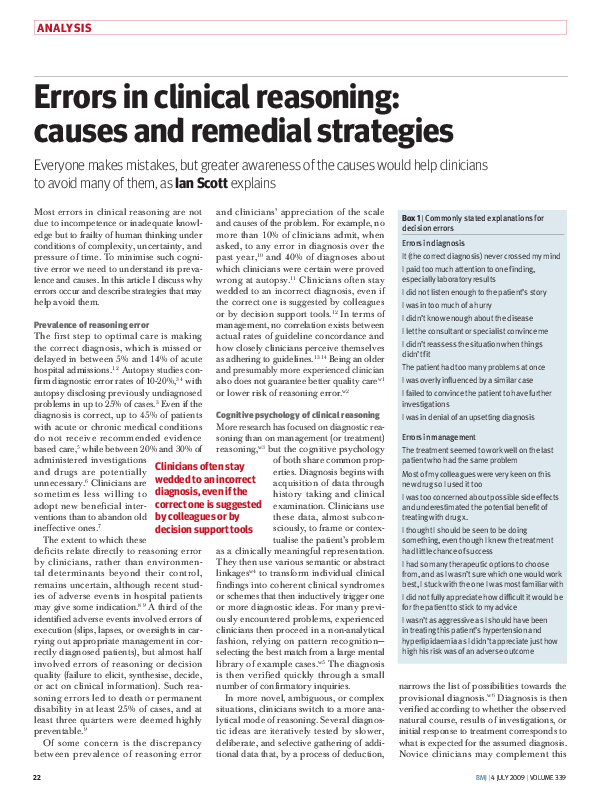 (PDF) Errors in clinical reasoning: causes and remedial strategies
