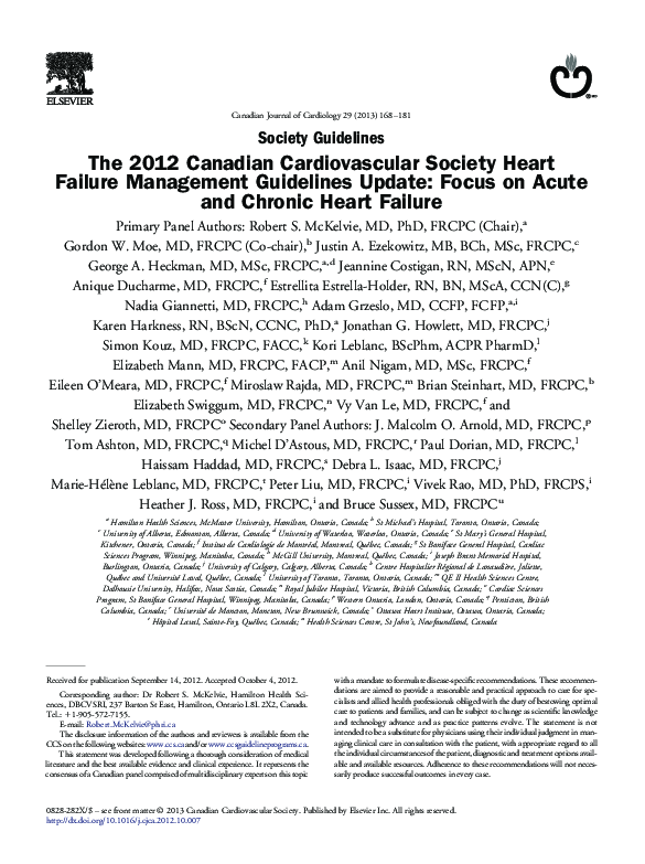 (PDF) The 2012 Canadian Cardiovascular Society Heart Failure Management ...