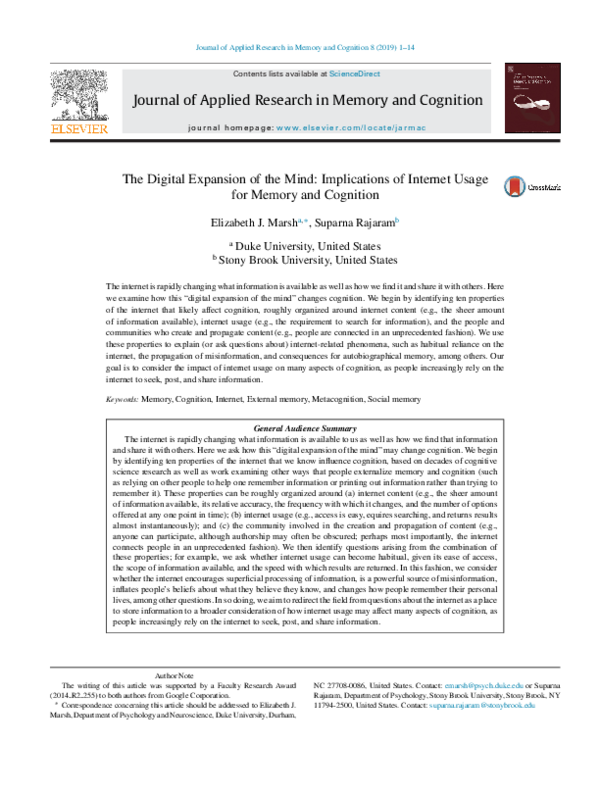 (PDF) The Digital Expansion of the Mind: Implications of Internet Usage ...