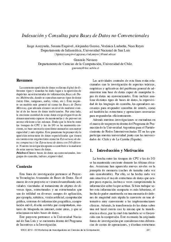 (PDF) Indexación y consultas para bases de datos no convencionales