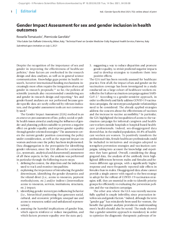 (PDF) Gender Impact Assessment for sex and gender inclusion in health ...