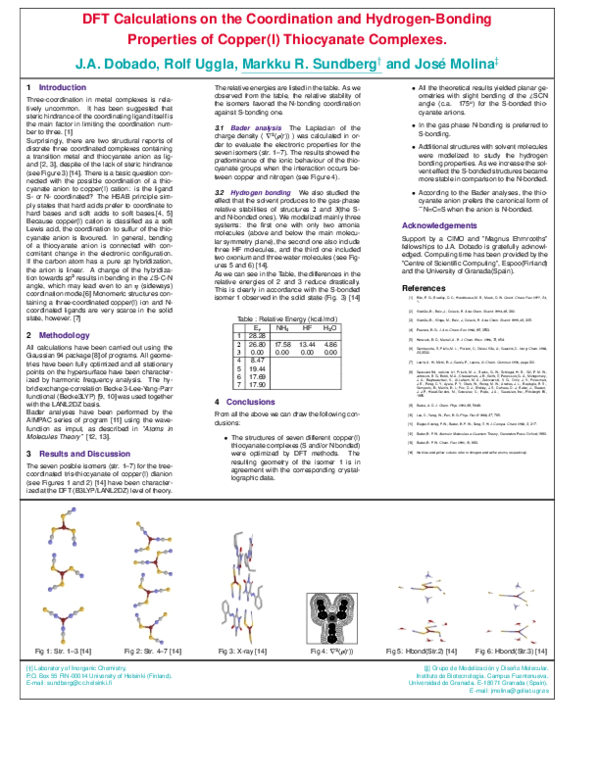 (PDF) DFT Calculations on the Coordination and Hydrogen-Bonding ...