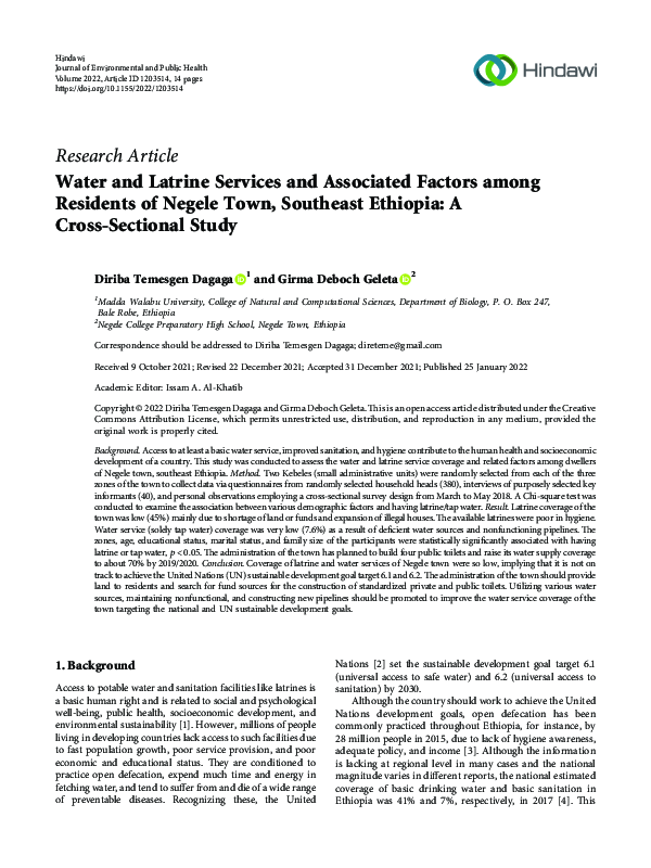 (PDF) Water and Latrine Services and Associated Factors among Residents ...