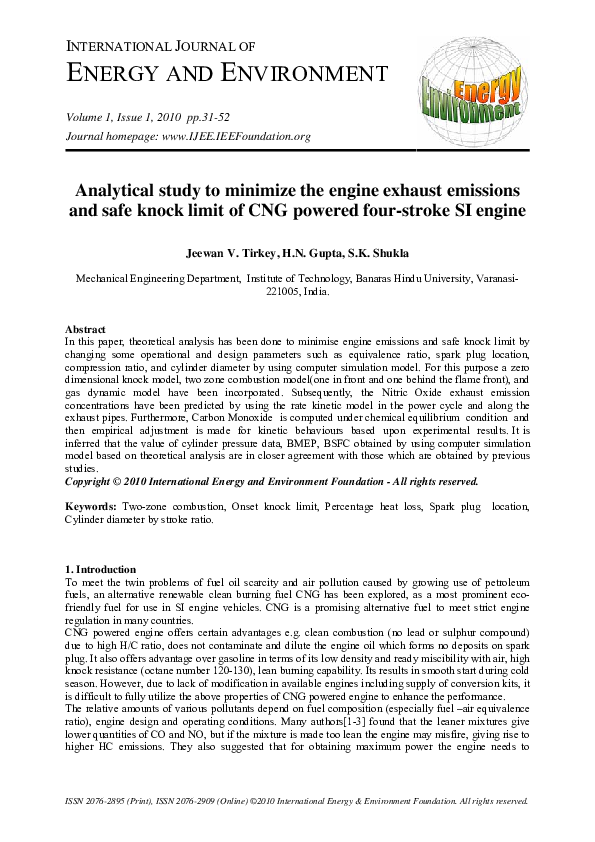 (PDF) Analytical study to minimize the engine exhaust emissions and ...