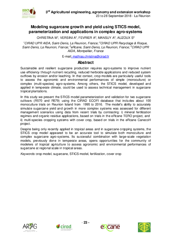 Pdf Modeling Sugarcane Growth And Yield Using Stics Model