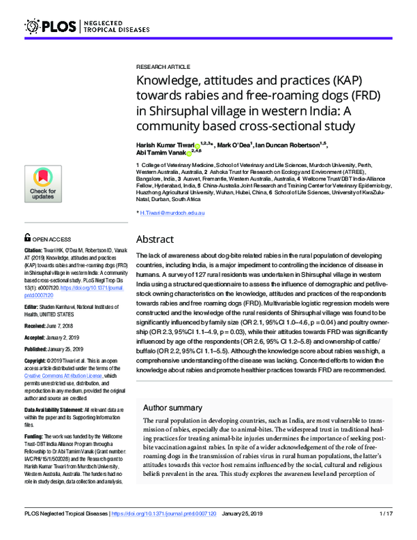 (PDF) Knowledge, attitudes and practices (KAP) towards rabies and free-roaming dogs (FRD) in ...