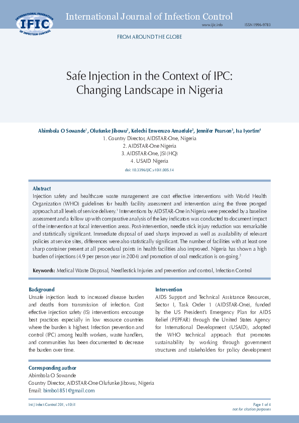 (PDF) Safe Injection in the Context of IPC: Changing Landscape in ...