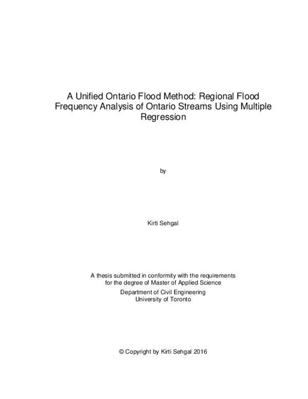 (PDF) A Unified Ontario Flood Method: Regional Flood Frequency Analysis of Ontario Streams Using ...