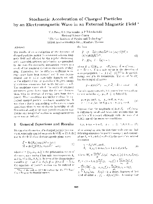 (PDF) Stochastic acceleration of charged particles by an ...