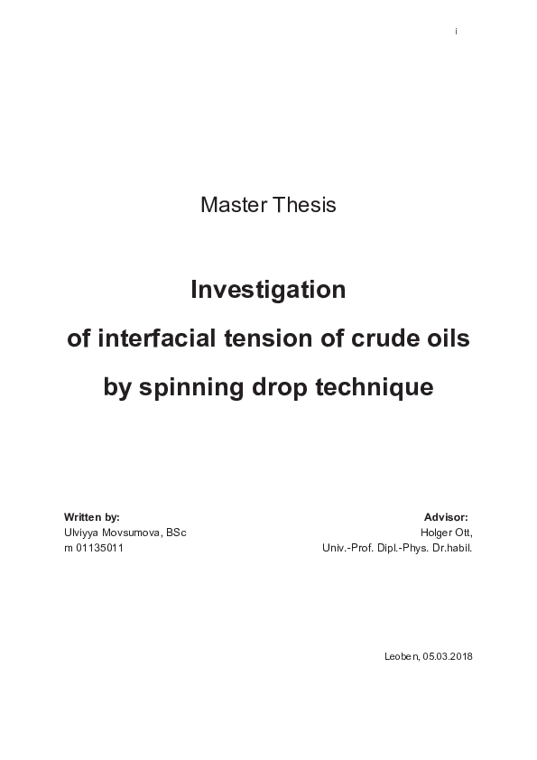 (PDF) Investigation of interfacial tension of crude oils by spinning ...
