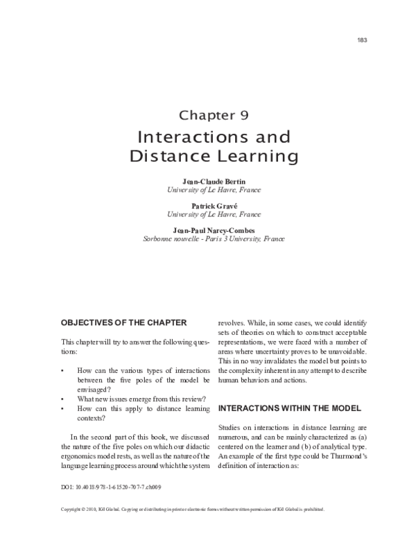 (PDF) Interactions and Distance Learning