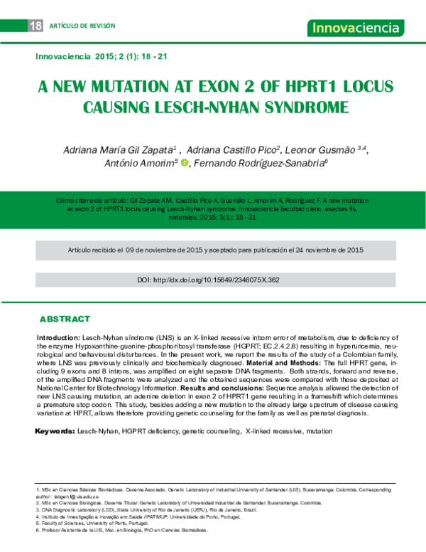 (PDF) A new mutation at exon 2 of hprt1 locus causing Lesch-Nyhan Syndrome