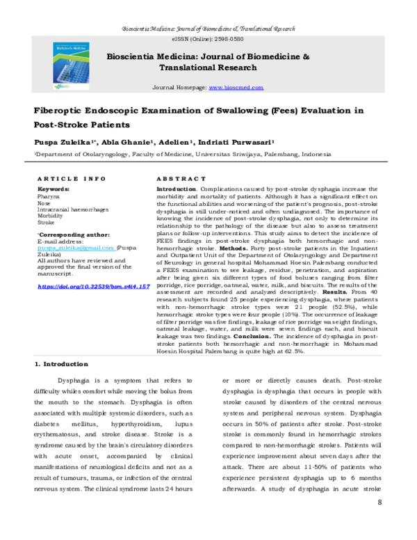 (PDF) Fiberoptic Endoscopic Examination of Swallowing (FEES) Evaluation ...