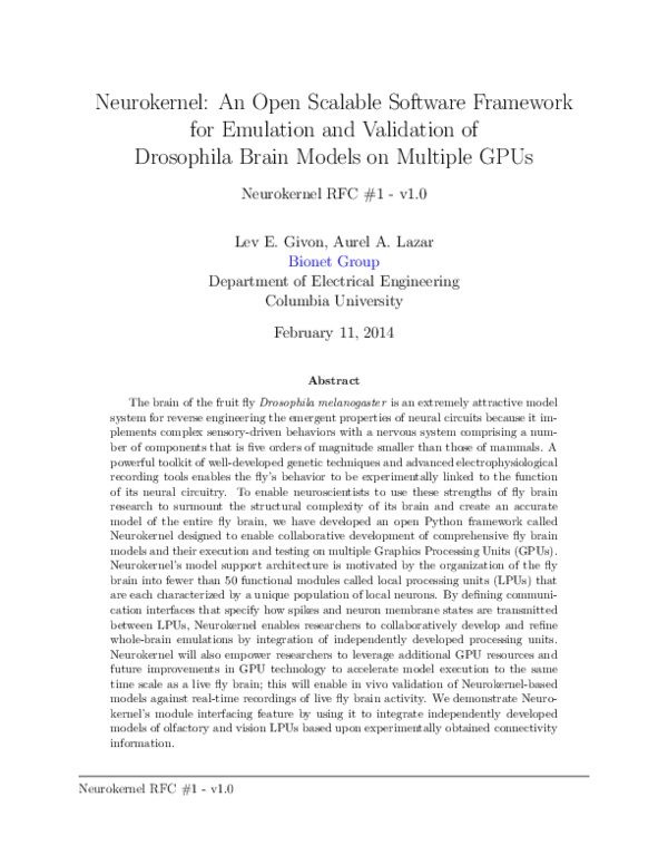 (PDF) Neurokernel: An Open Scalable Software Framework for Emulation and Validation of ...