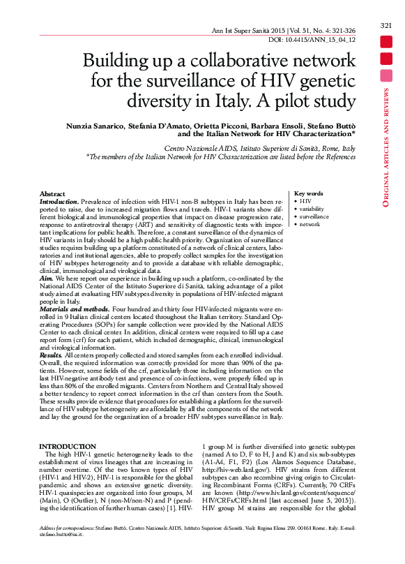 (PDF) Collaborative Network for HIV Genetic Surveillance in Italy