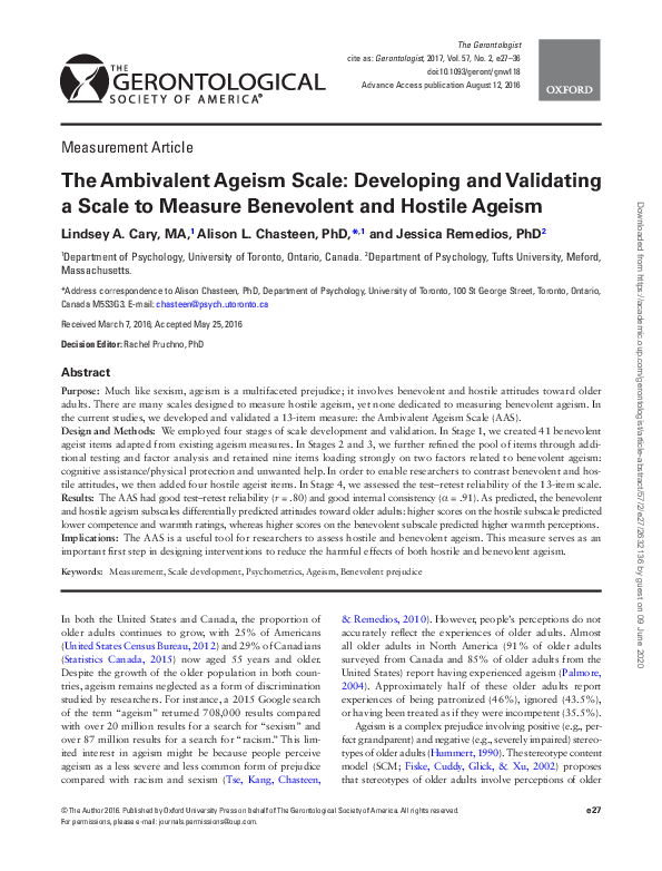 (PDF) The Ambivalent Ageism Scale: Developing and Validating a Scale to ...