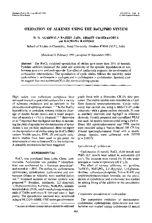 (PDF) Oxidation of alkenes using the RuCl3/PhIO system