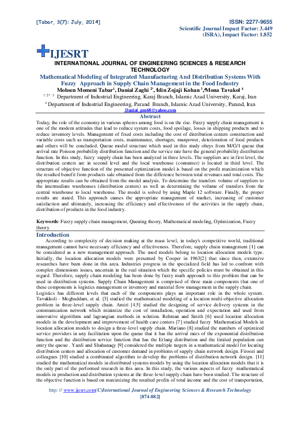 (PDF) Mathematical Modeling of Integrated Manufacturing And Distribution Systems With Fuzzy ...
