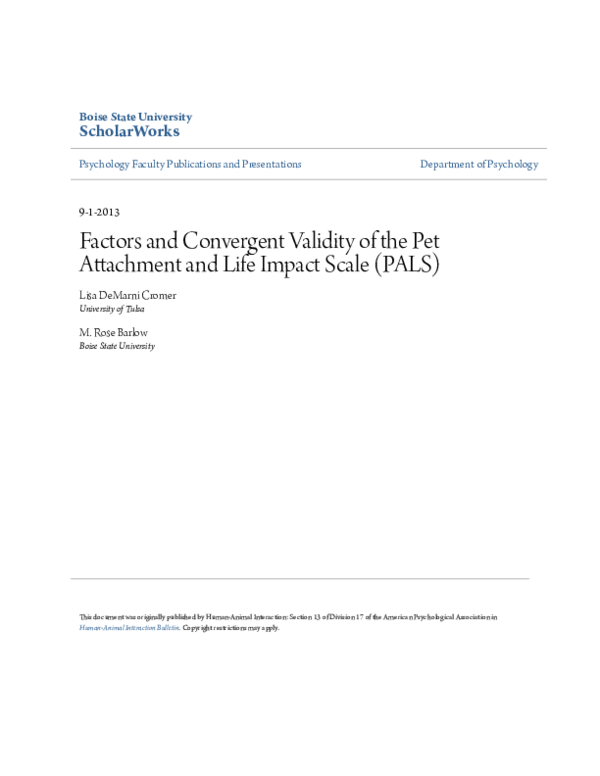 (PDF) Factors and Convergent Validity of The Pet Attachment and Life ...