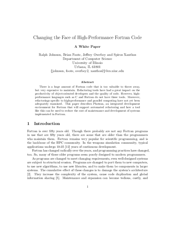(PDF) Changing the Face of High-Performance Fortran Code A White Paper