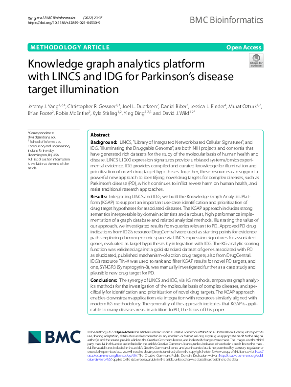 (PDF) Knowledge graph analytics platform with LINCS and IDG for ...