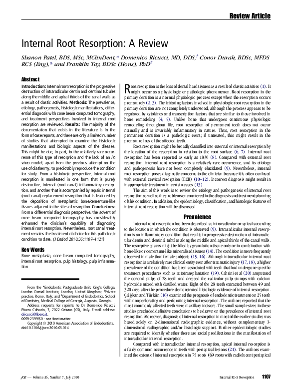(PDF) Internal Root Resorption: A Review