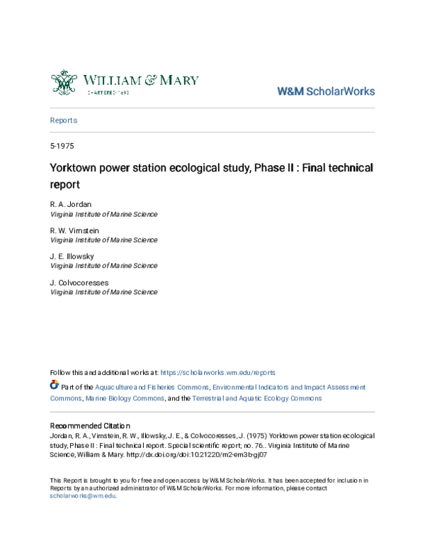 (PDF) Yorktown power station ecological study, Phase II : Final ...