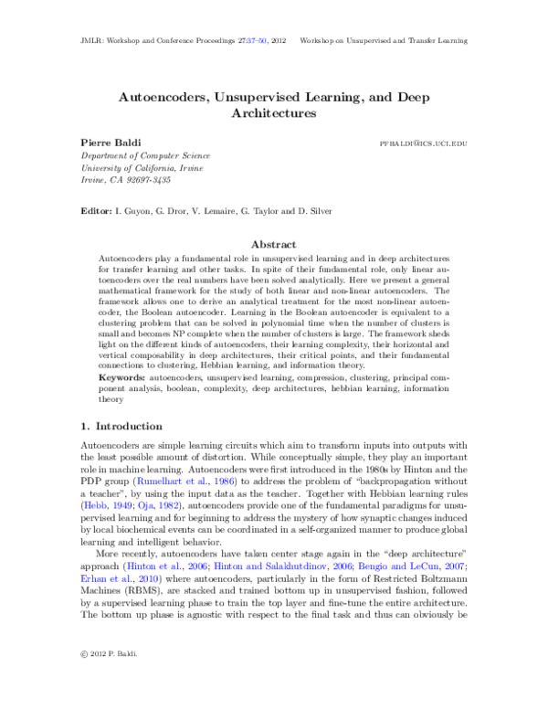 (PDF) Autoencoders, Unsupervised Learning, and Deep Architectures