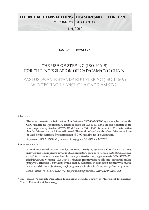 (PDF) The use of STEP-NC (ISO 14649) for the integration of CAD/CAM/CNC ...