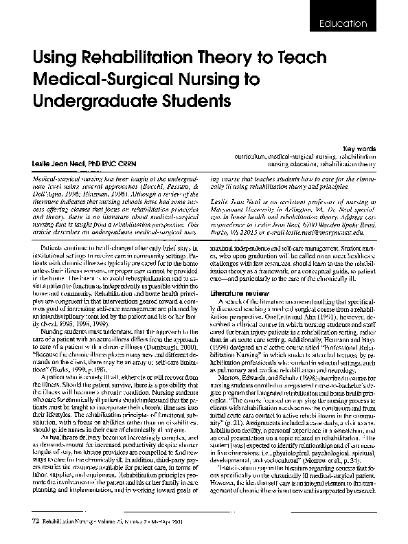 (PDF) Using Rehabilitation Theory to Teach Medical-Surgical Nursing to ...