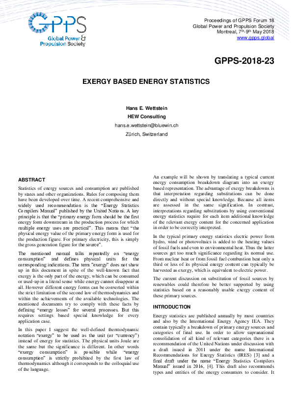 (PDF) Exergy Based Energy Statistics
