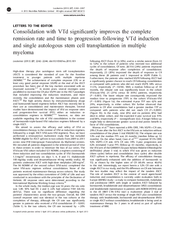 (PDF) Consolidation with VTd significantly improves the complete ...
