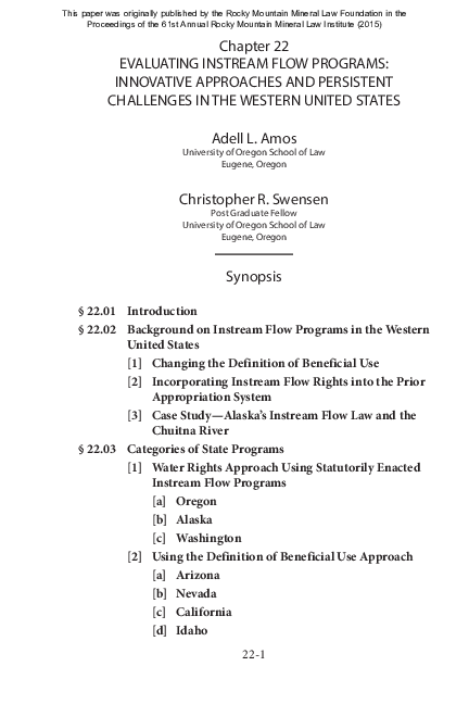 (PDF) Evaluating Instream Flow Programs: Innovative Approaches and ...