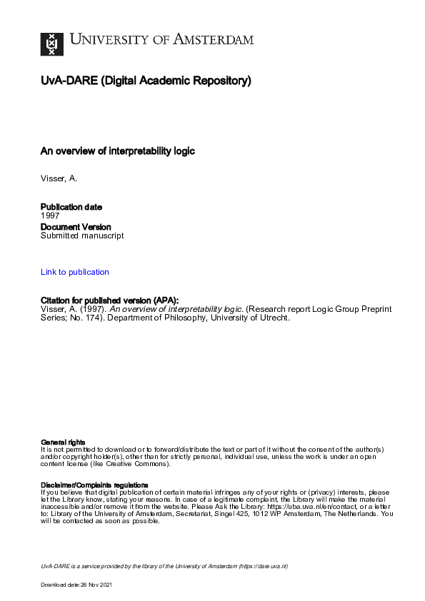 (PDF) UvA-DARE ( Digital Academic Repository ) An overview of interpretability logic