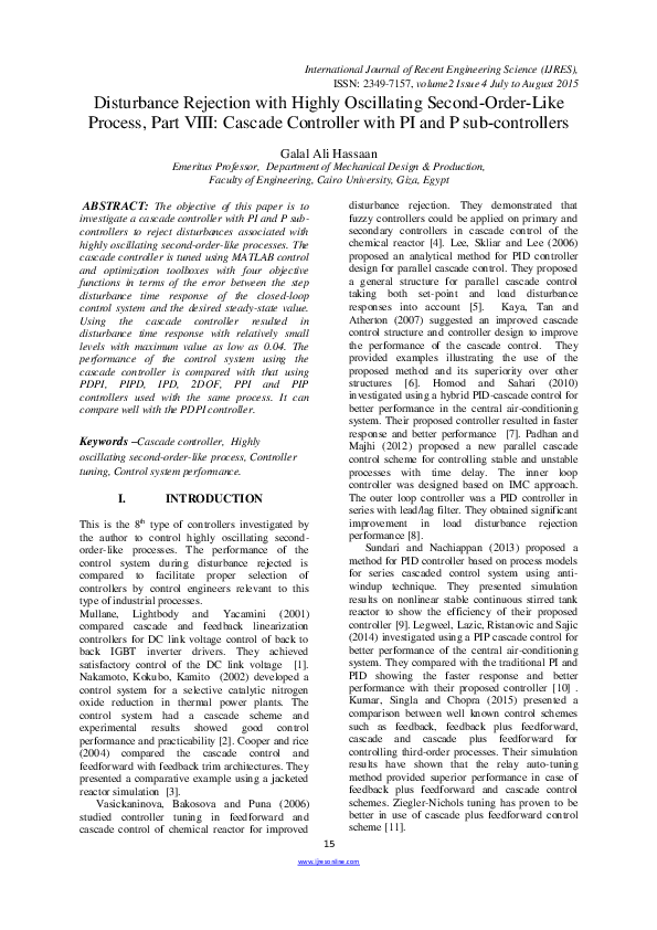 (PDF) Disturbance Rejection with Highly Oscillating Second-Order-Like Process, Part VIII ...