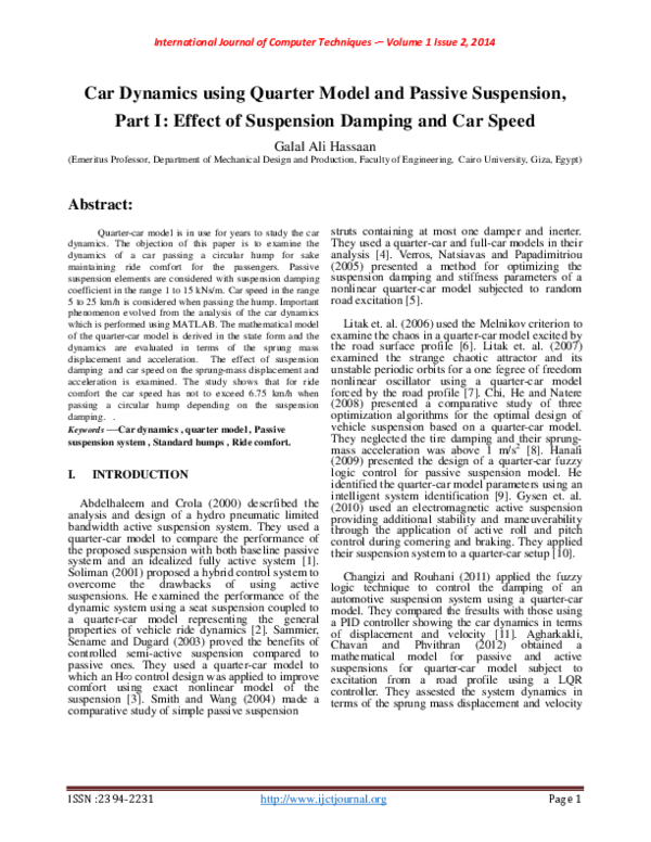 (PDF) Car Dynamics using Quarter Model and Passive Suspension, Part VI ...