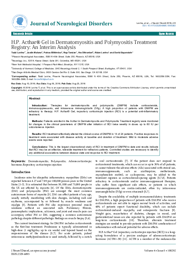 (PDF) H.P. Acthar® Gel in Dermatomyositis and Polymyositis Treatment ...