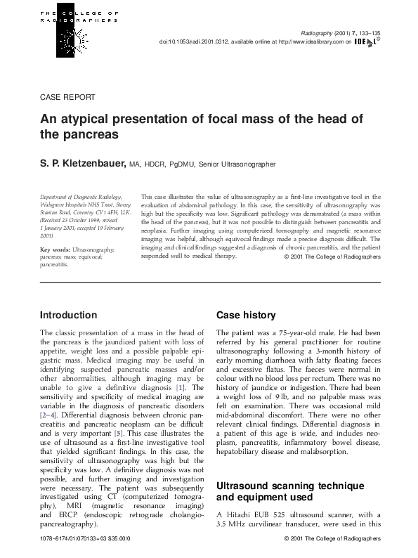 (PDF) An atypical presentation of focal mass of the head of the pancreas