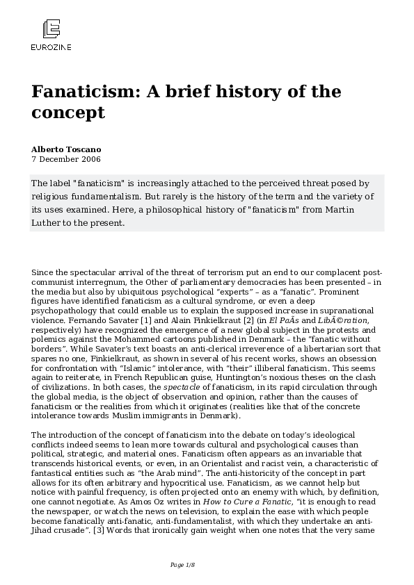 (PDF) Fanaticism: A brief history of the concept