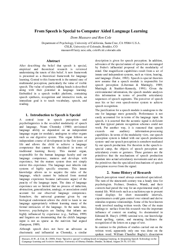 (PDF) From Speech is Special to Computer Aided Language Learning