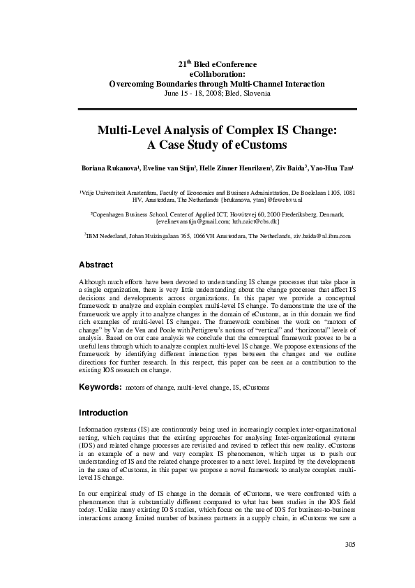 (PDF) Multi-Level Analysis of Complex IS Change: A Case Study of eCustoms