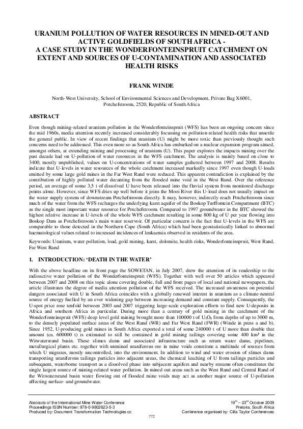 (PDF) Uranium Pollution of Water Resources in Mined-Out and Active ...