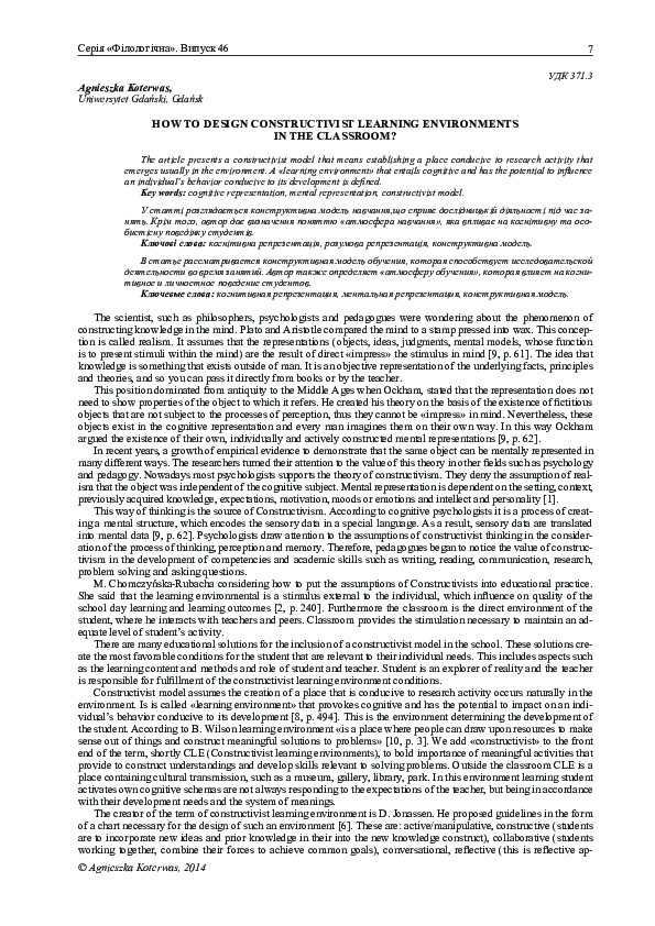 (PDF) How to Design Constructivist Learning Environments in the Classroom?