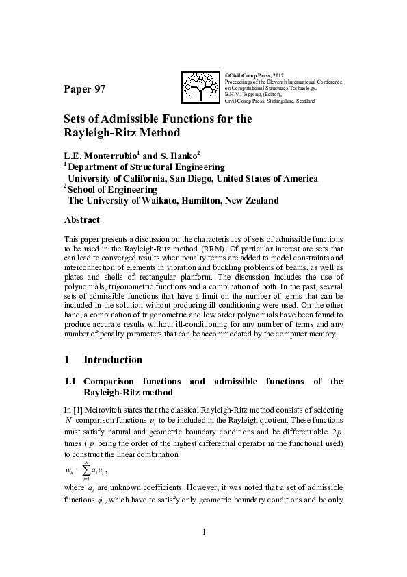(PDF) Sets of Admissible Functions for the Rayleigh-Ritz Method