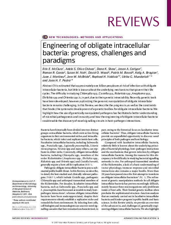 (PDF) Engineering of obligate intracellular bacteria: progress ...