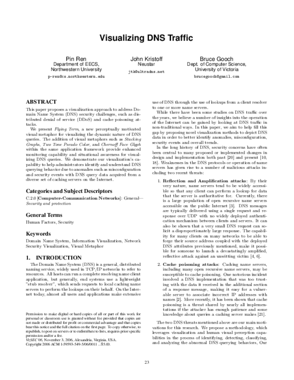(PDF) Visualizing DNS Traffic Pin Ren Department of EECS, Northwestern ...